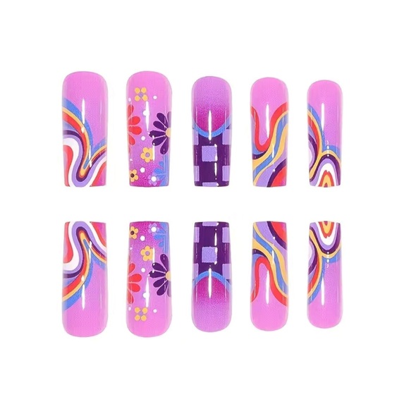 NEW BRAND | Makeup | New Purple Fake Nails With Cute Flower ...